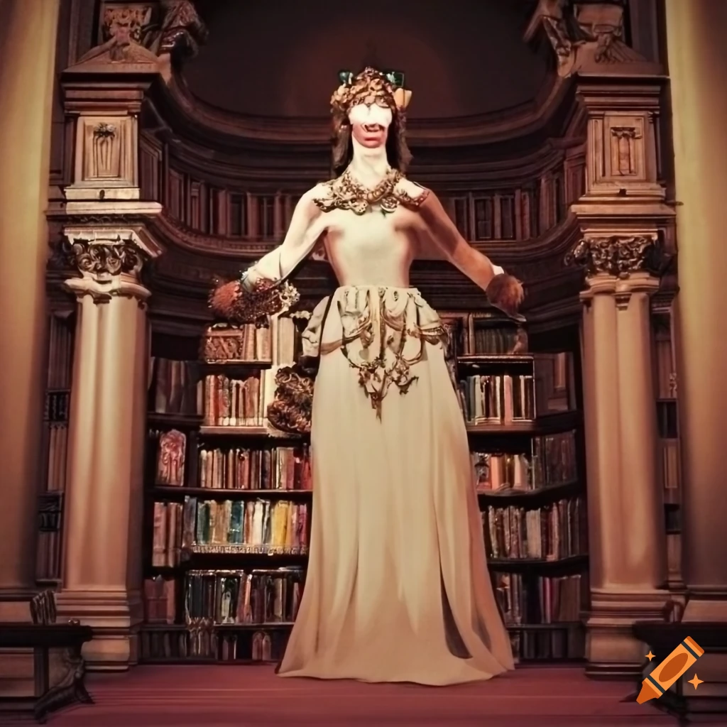 Linda standing at the reception of pollok library on Craiyon