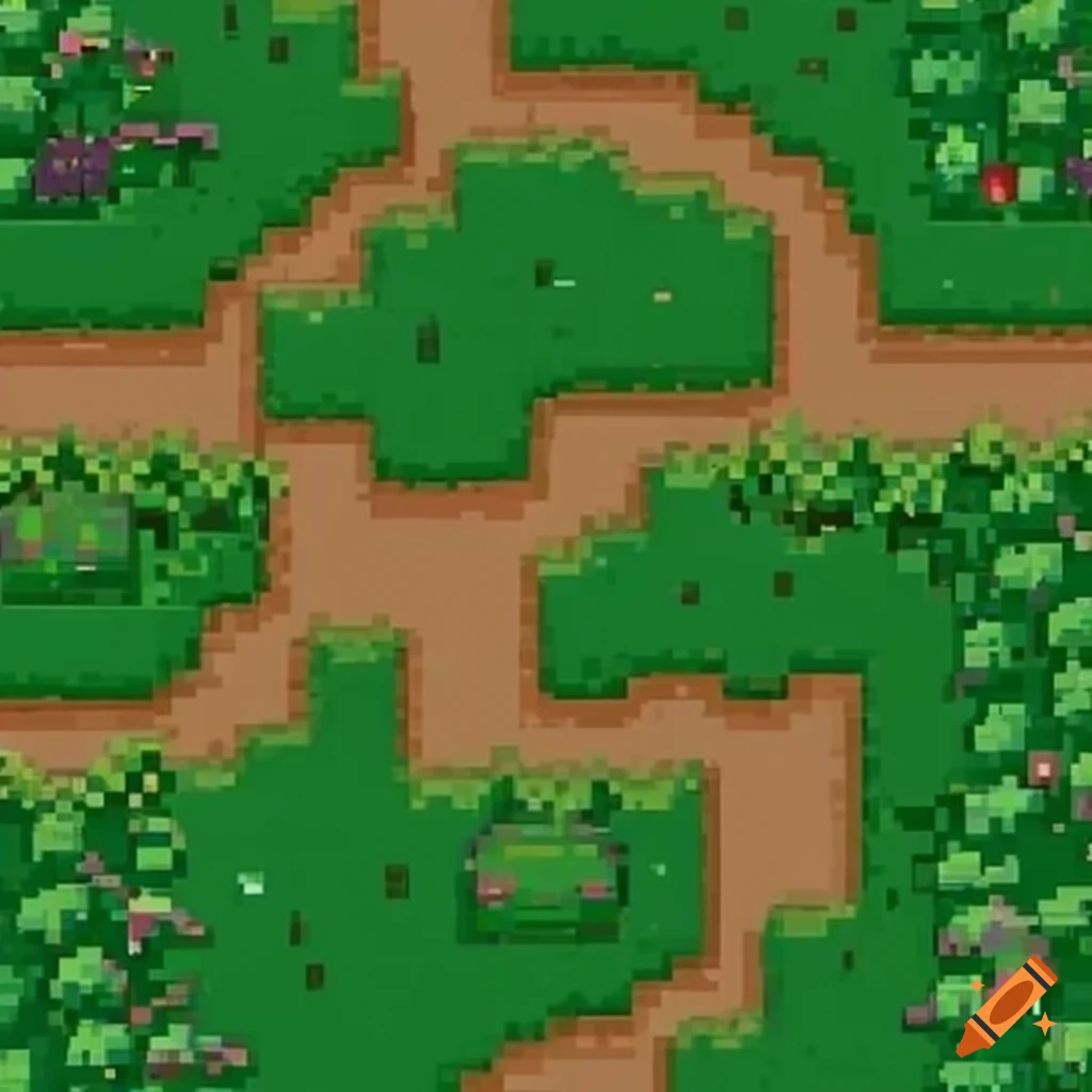 Intricate pixel art tileset of overgrown grassy path for retro game on Craiyon