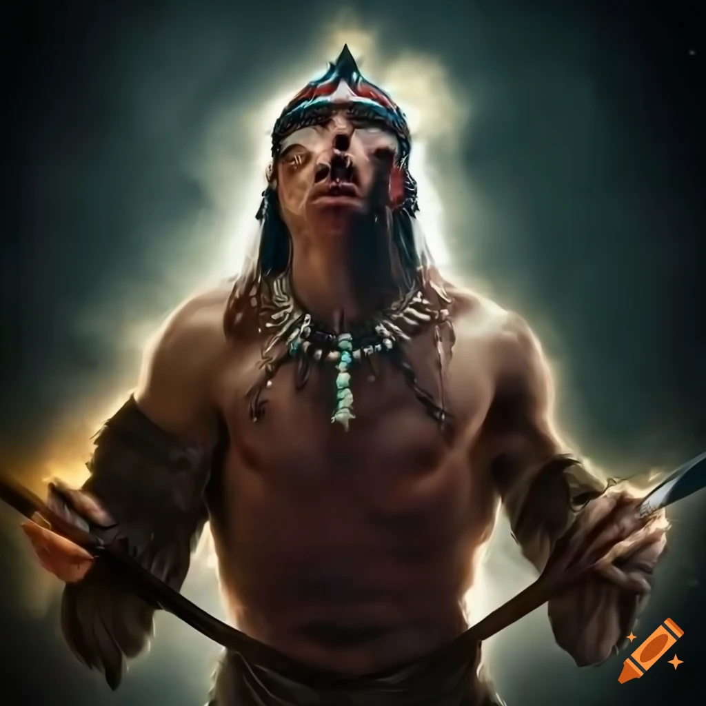 Fantasy warrior portrait of a native american with staff and hunting ...