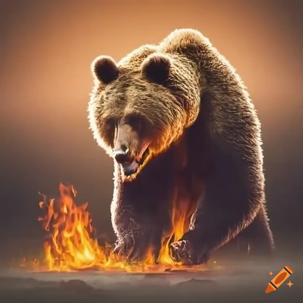 Angry brown bear with fiery claws in a foggy environment on Craiyon