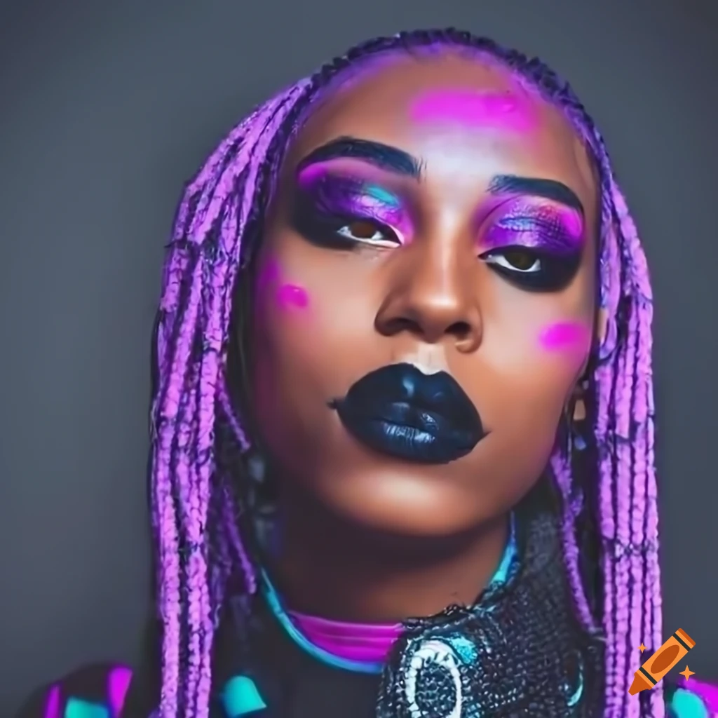 Young transgender African American woman with black and purple box ...