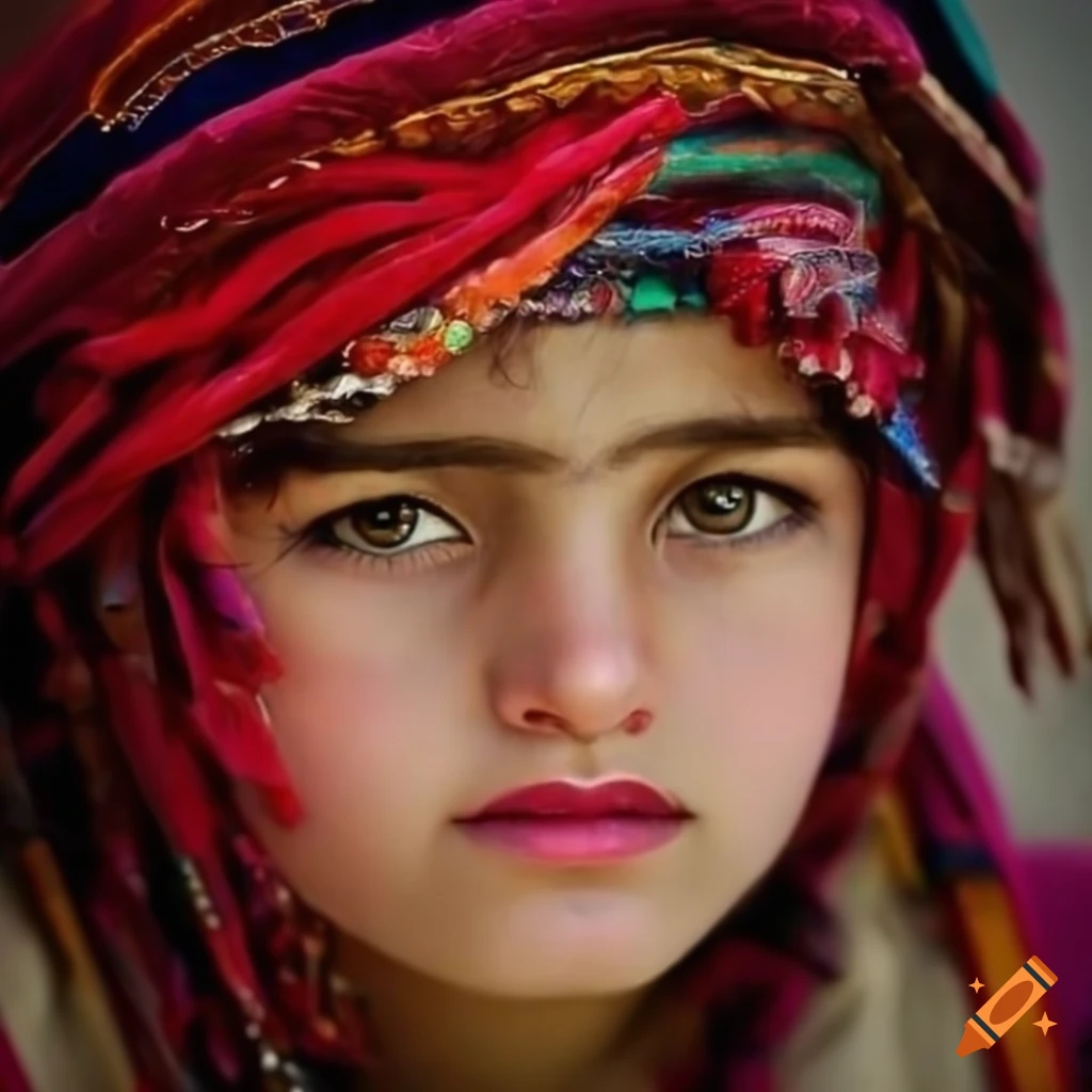 Beautiful pashtun girl in traditional dress on Craiyon