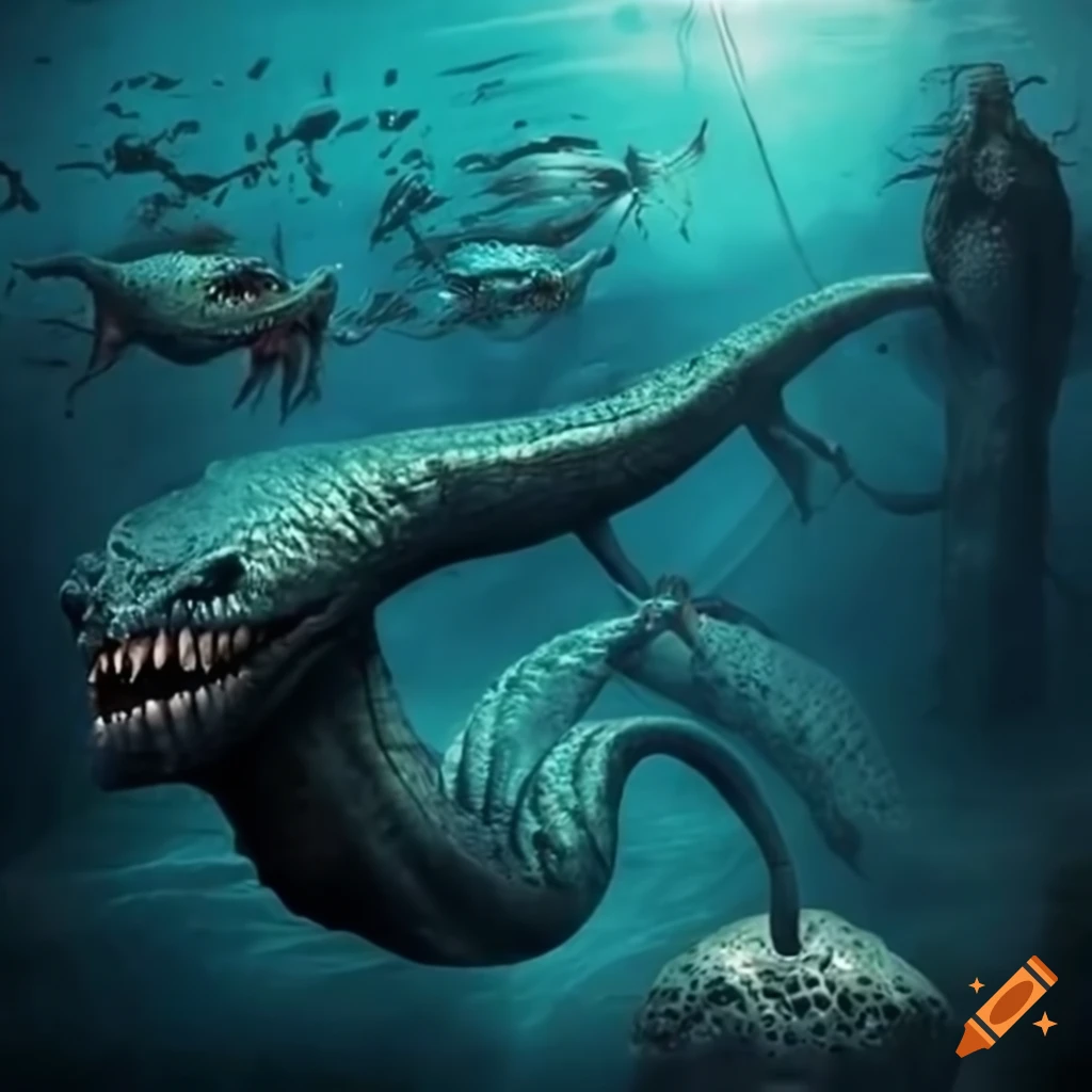 Horror movie poster for 'the bloop' underwater sound sea monster on Craiyon