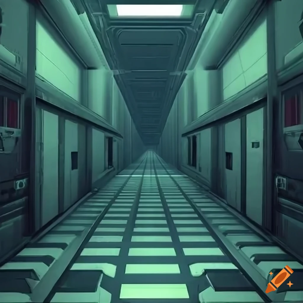 Sci-fi hallway scene with a futuristic vibe on Craiyon