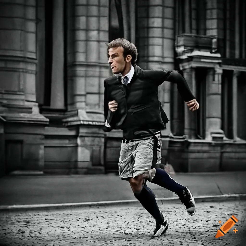 Emmanuel macron playing football in the streets with a riot in the ...