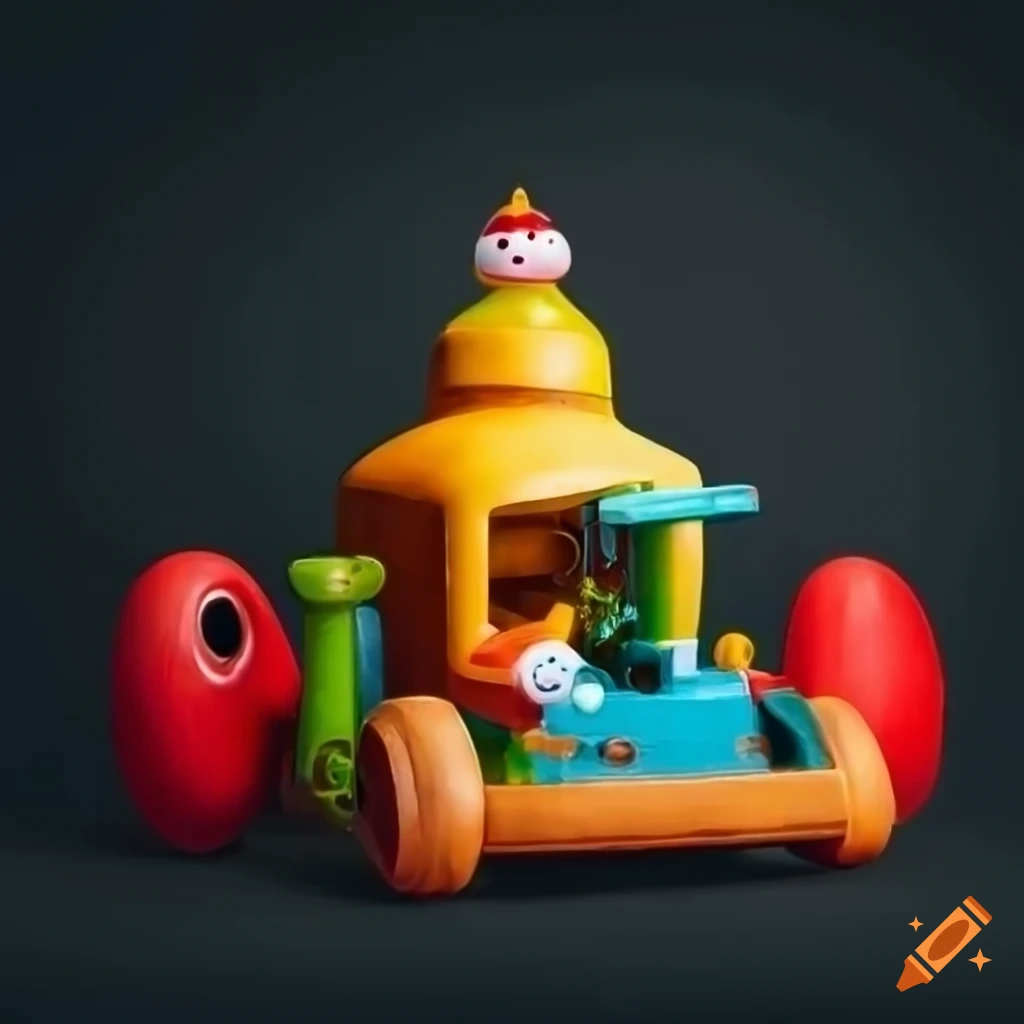 Trompe l'oeil painting of children's toys with dramatic lighting on ...