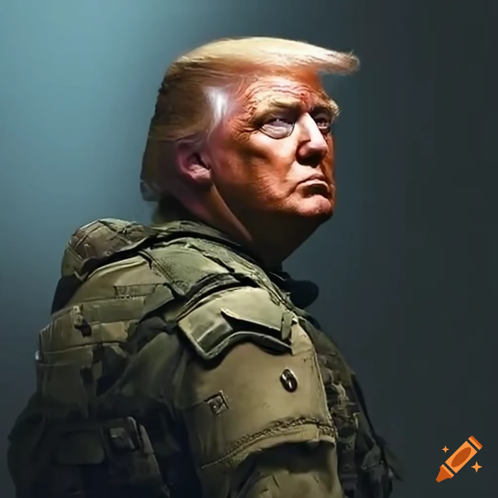 Satirical depiction of ex-president as a battle-hardened soldier on Craiyon