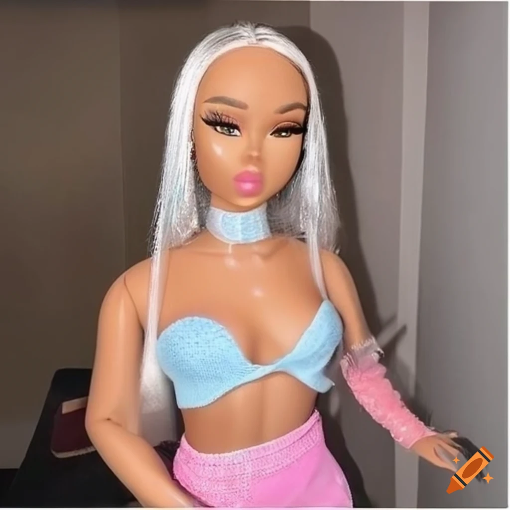 Blonde baddie doll in silver and pink outfits on Craiyon