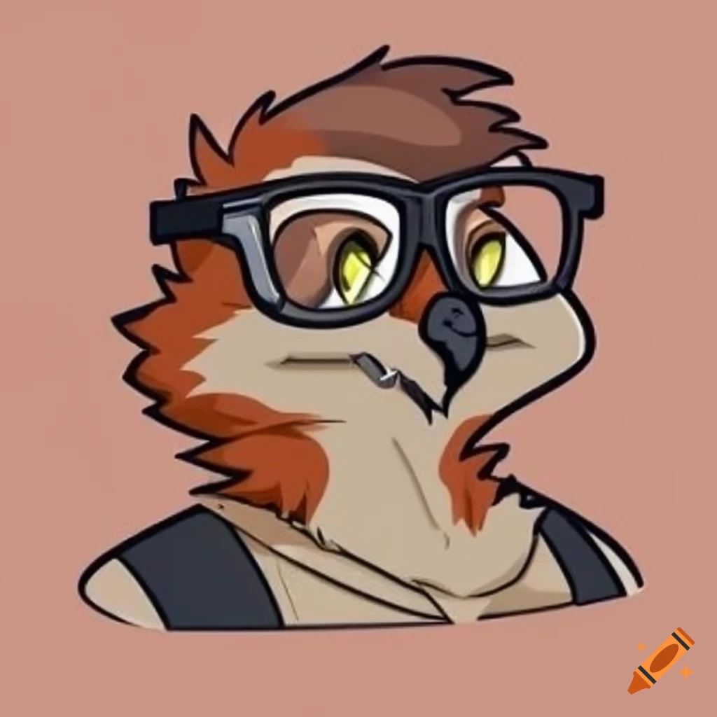 Anthropomorphic red-tailed hawk fursona with glasses on Craiyon