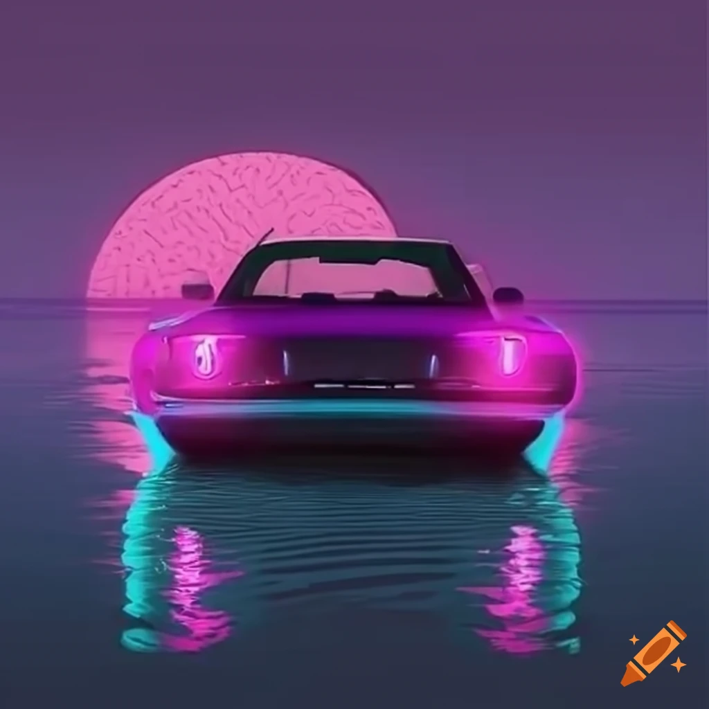Vaporwave car on Craiyon
