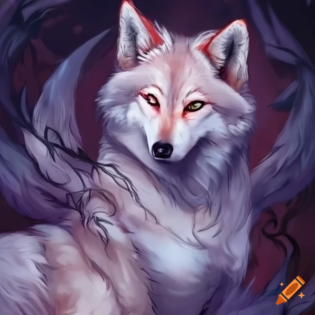 Wolf/kitsune hybrid illustration on Craiyon