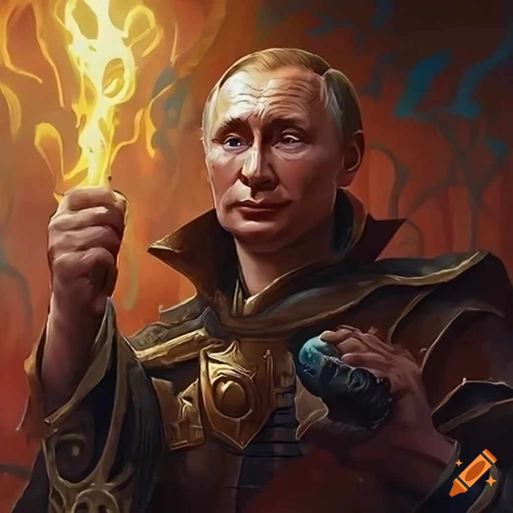 Illustration of putin in a magic: the gathering trading card on Craiyon