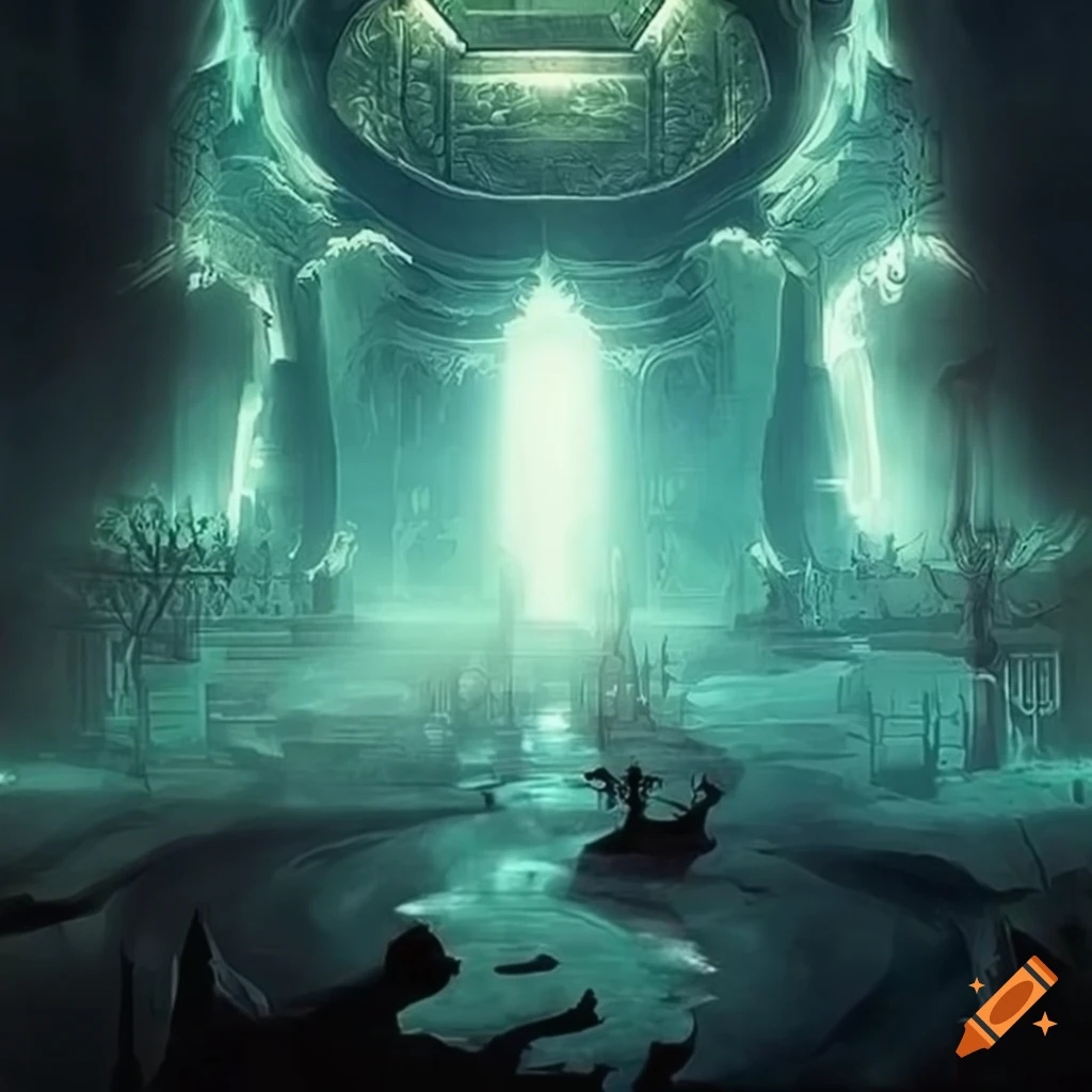 Enigmatic mysterious temple in an anime world on Craiyon