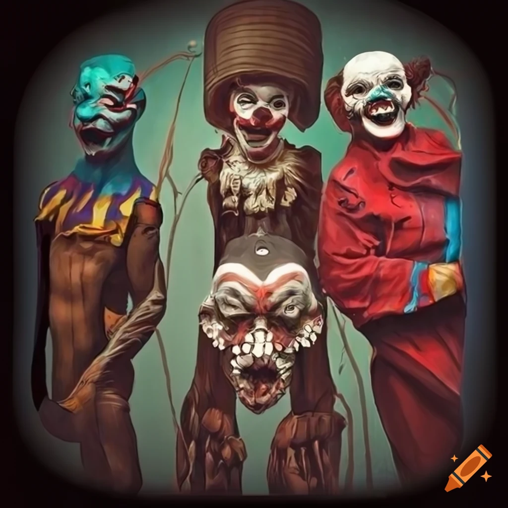 Old circus poster featuring biomechanoid creatures and bad clowns on ...