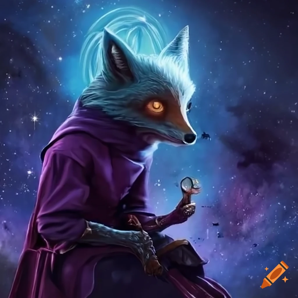 Alien fox on a sorcerer in space on Craiyon