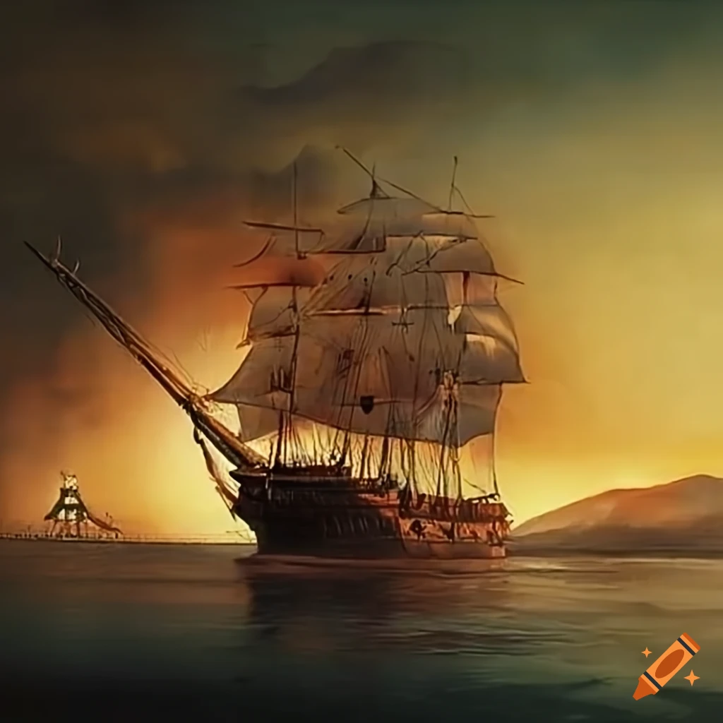 Colonialism depiction with ships and trees in america on Craiyon