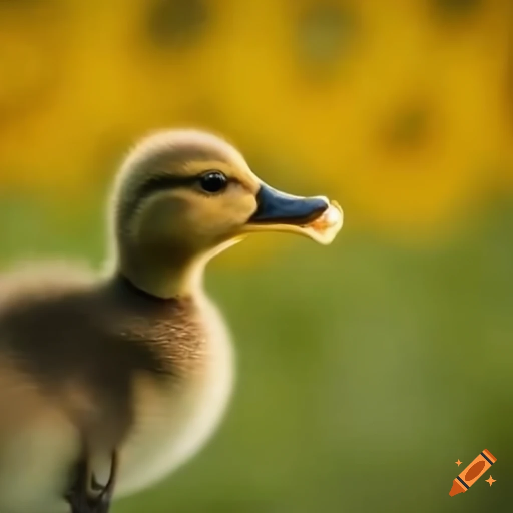 Cute baby duck eating on a sunflower field on Craiyon
