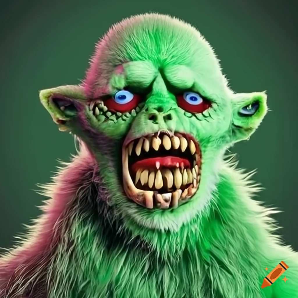 Scary monster with green fur on Craiyon