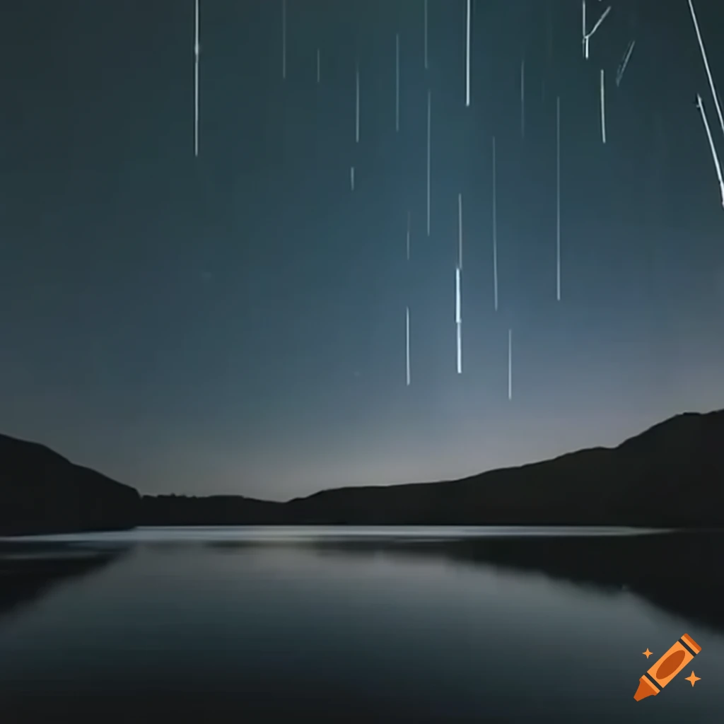 Meteor shower over a lake in high definition on Craiyon