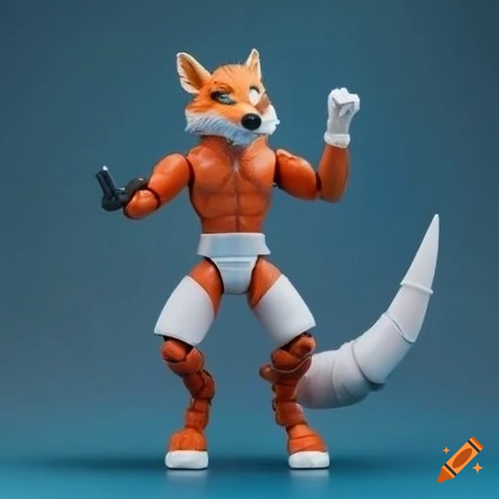 Detailed anthro male fox action figure with movable joints on Craiyon