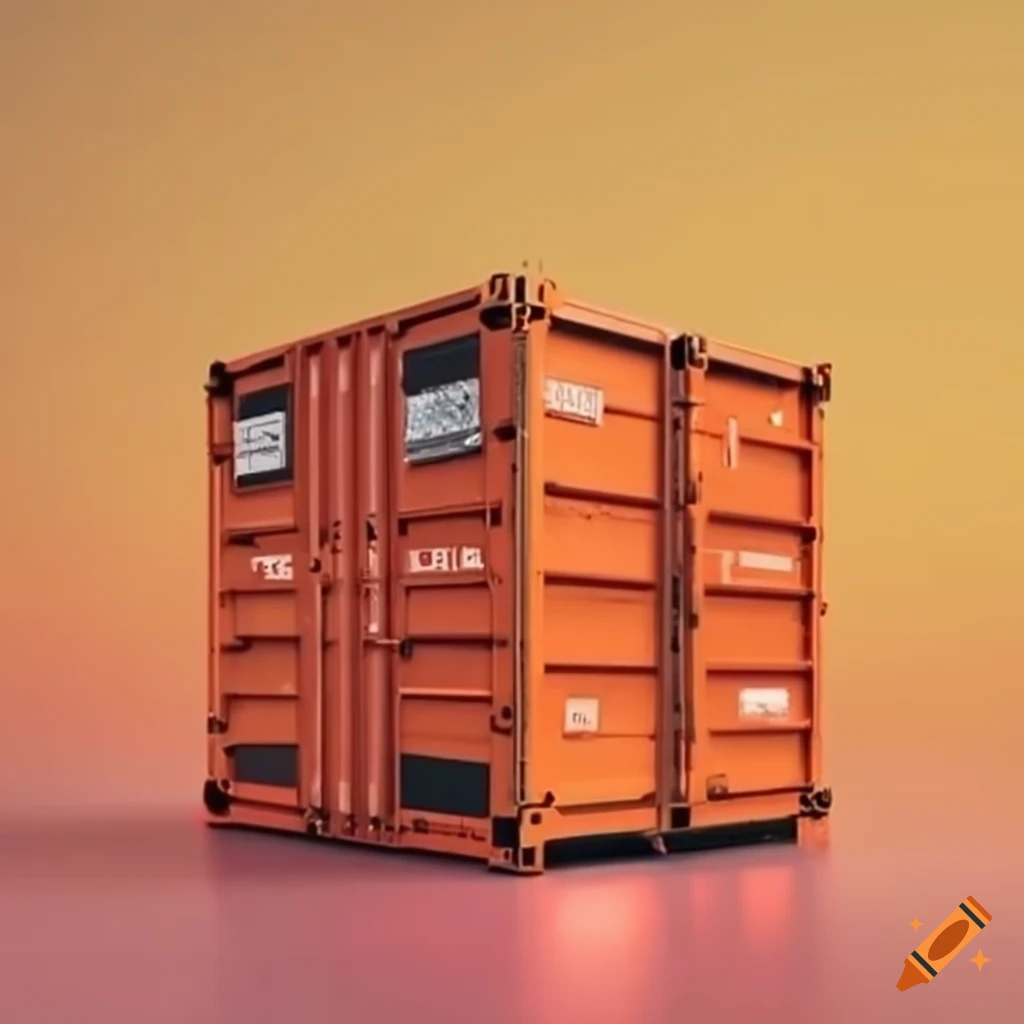 Miniature orange shipping container with open doors on Craiyon