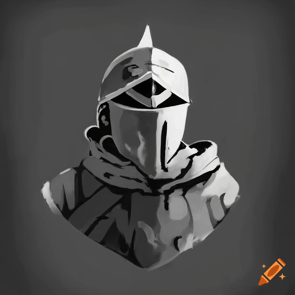 Lancelot knight portrait in high contrast black and white on Craiyon