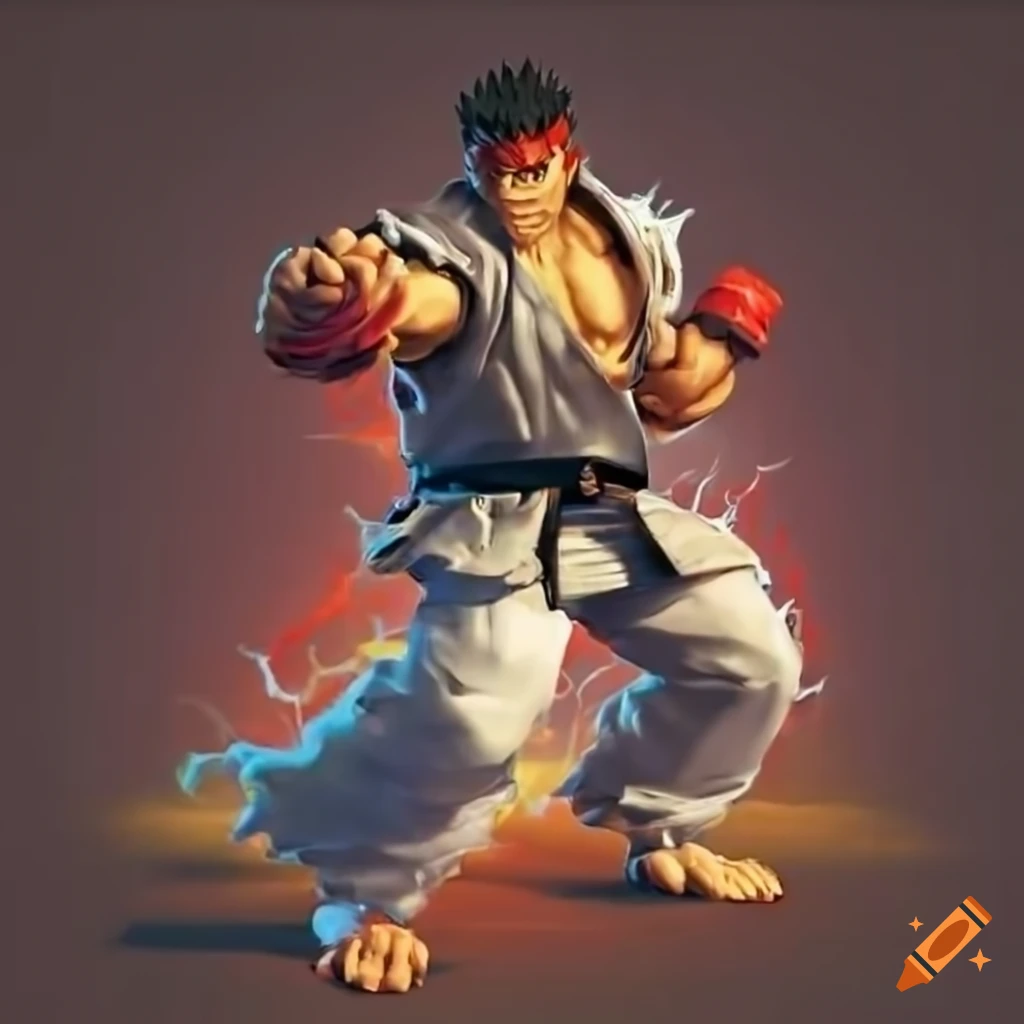 Ryu from street fighter performing a lightning fireball attack on Craiyon