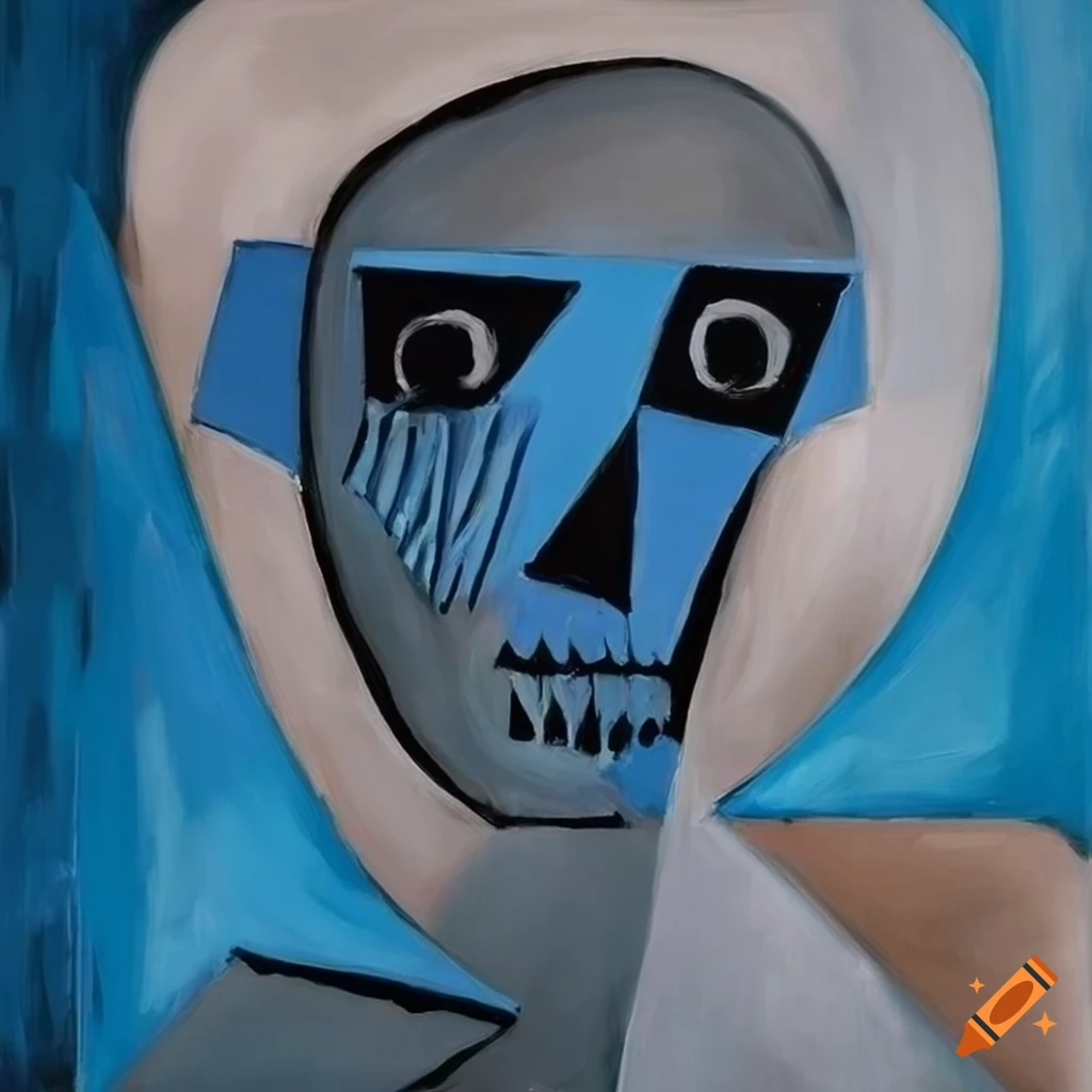 Pablo picasso painting in abstract cubism with blue and grey tones on ...