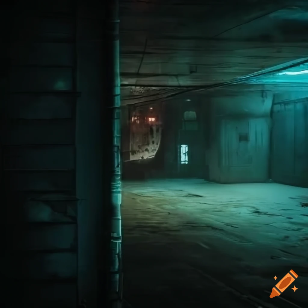 Post-apocalyptic subway stop with dim cool lighting on Craiyon