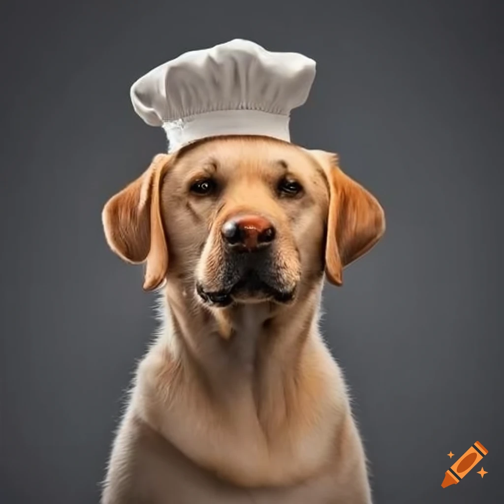 Golden labrador wearing a chef hat on Craiyon