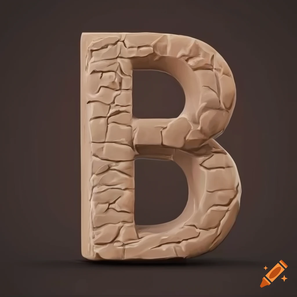 Stylized letter l sculpted from light brown stone on white background ...