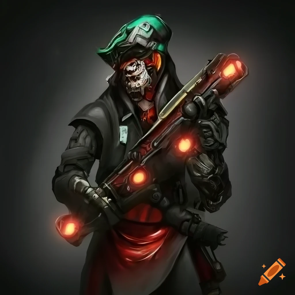 Cyberpunk space pirate with futuristic flintlock weapon on Craiyon