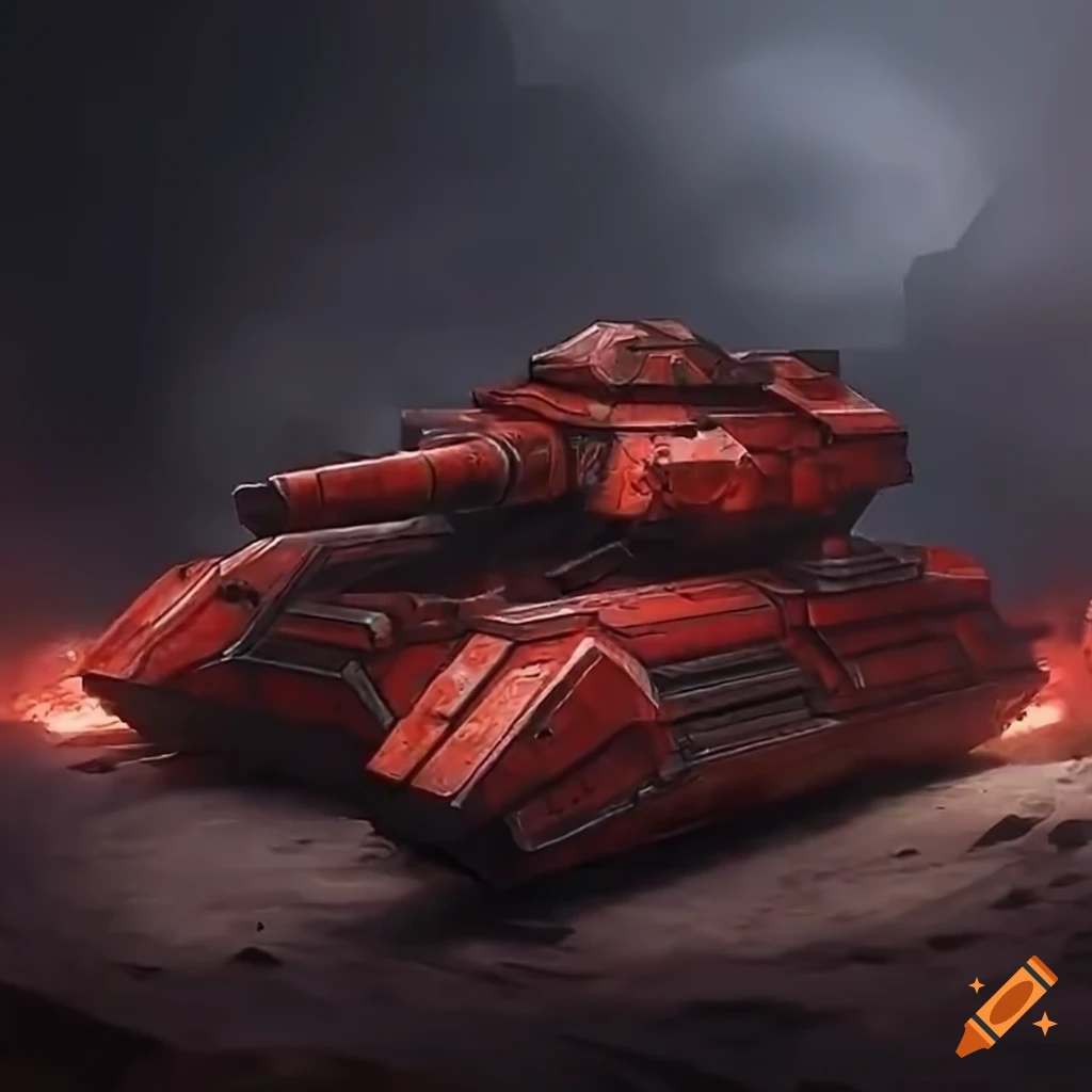 Red futuristic sci-fi armored tank designed for explosions in ultra ...