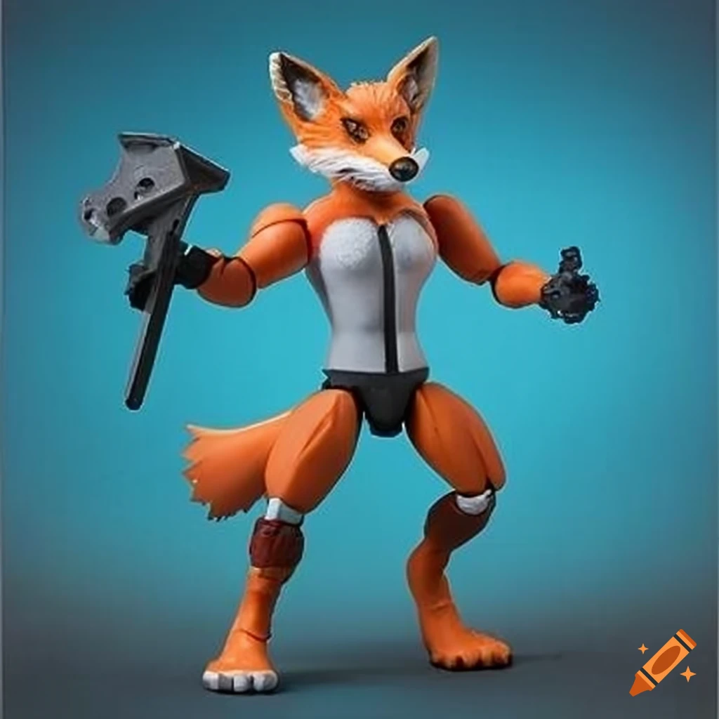 Detailed anthro male fox action figure with movable joints on Craiyon