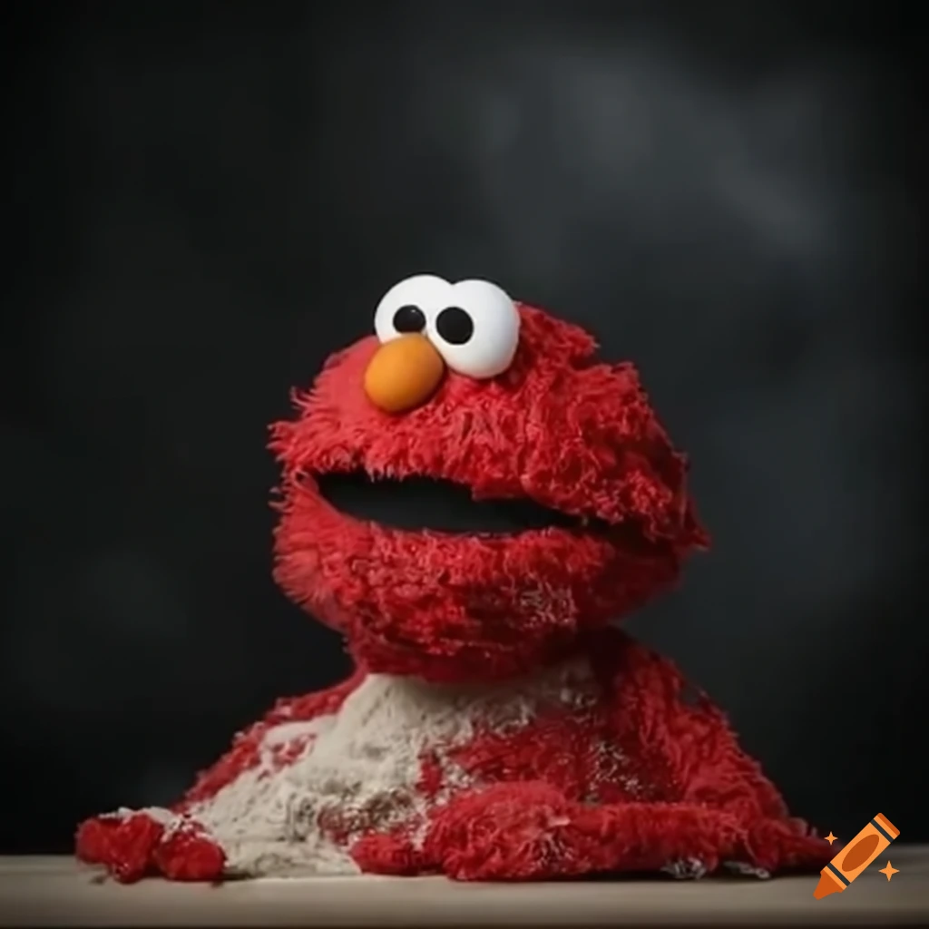 Elmo covered in flour on Craiyon