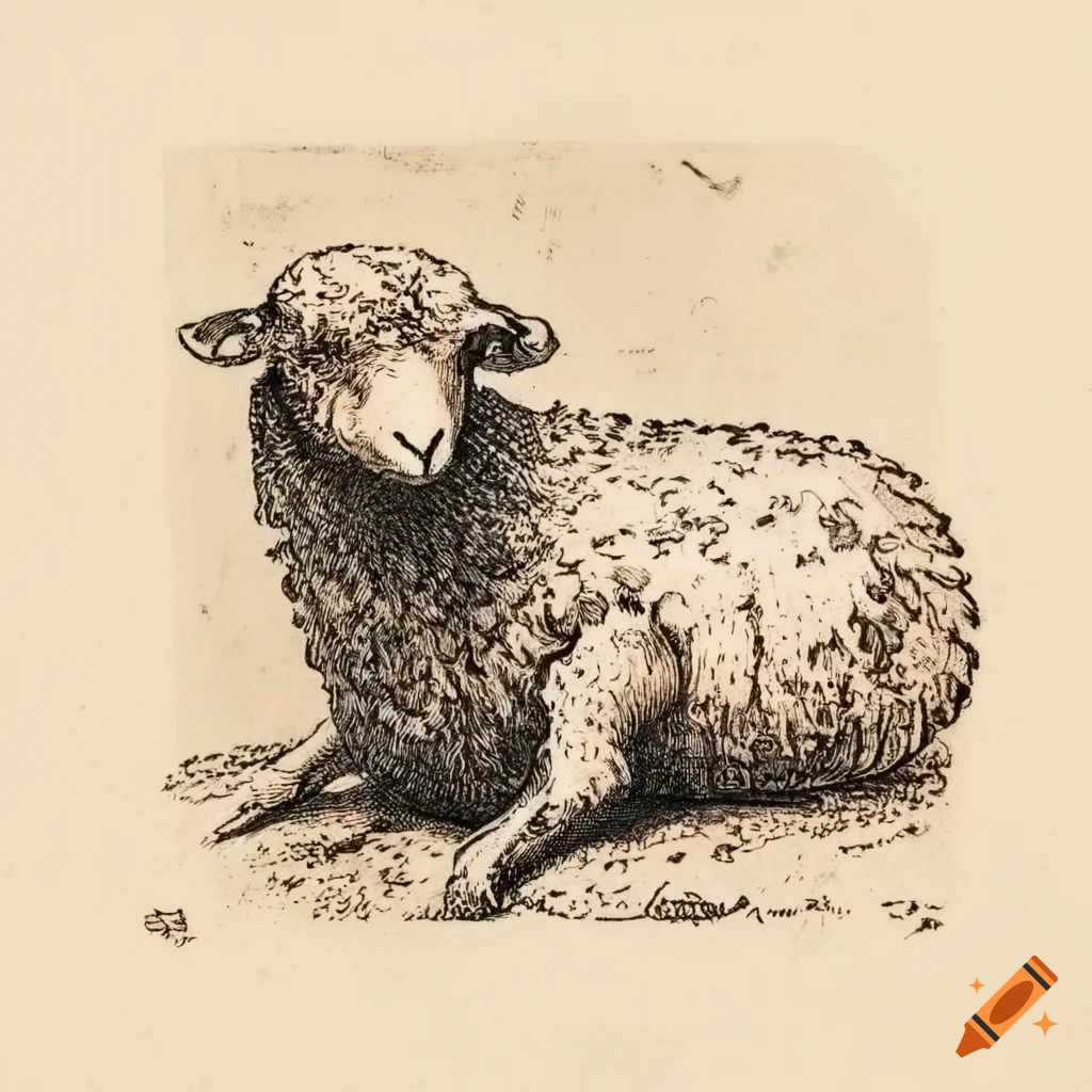 1800s pen and ink etching of a lamb on Craiyon