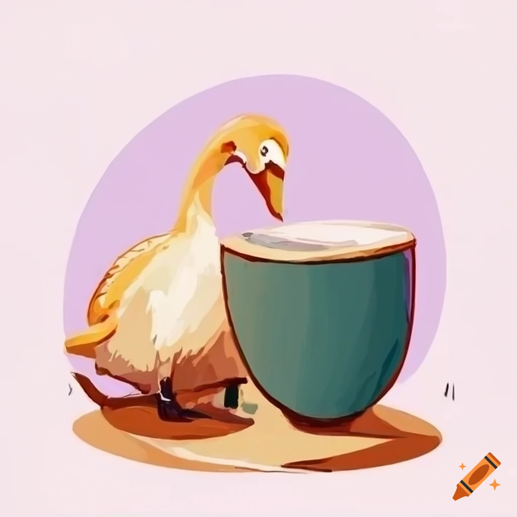 Charming sketch of a goose in a coat drinking coffee on Craiyon