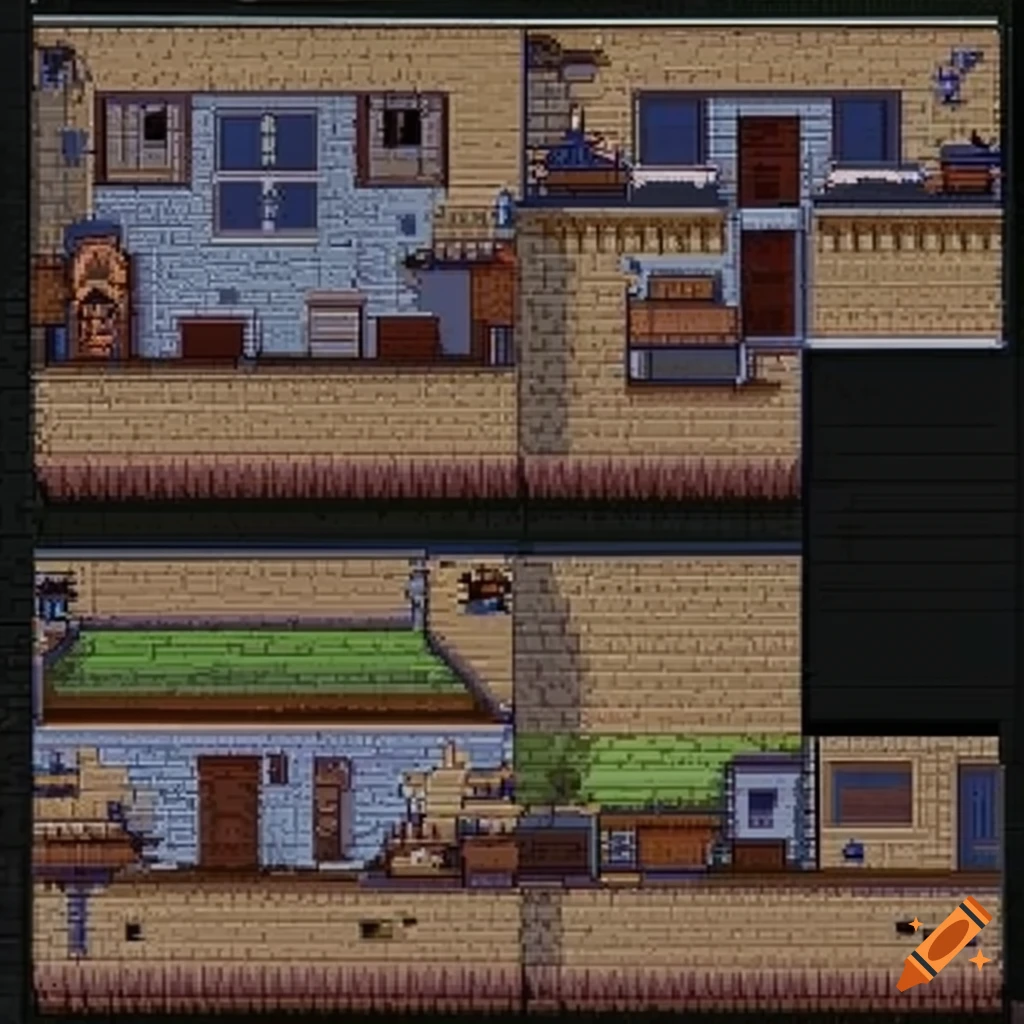 Pixel art of a dilapidated Christian home for SNES game on Craiyon