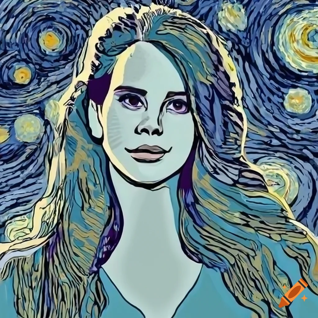 Portrait of lana del rey with van gogh's starry night backdrop on Craiyon