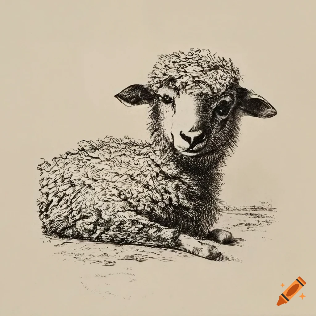 1800s pen and ink etching of a lamb on Craiyon