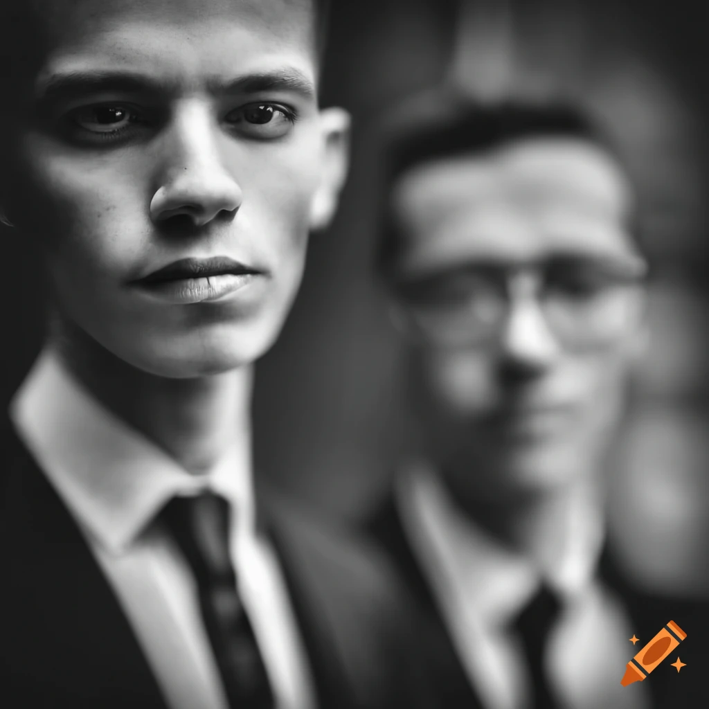 Elegant black and white portrait of two men on Craiyon