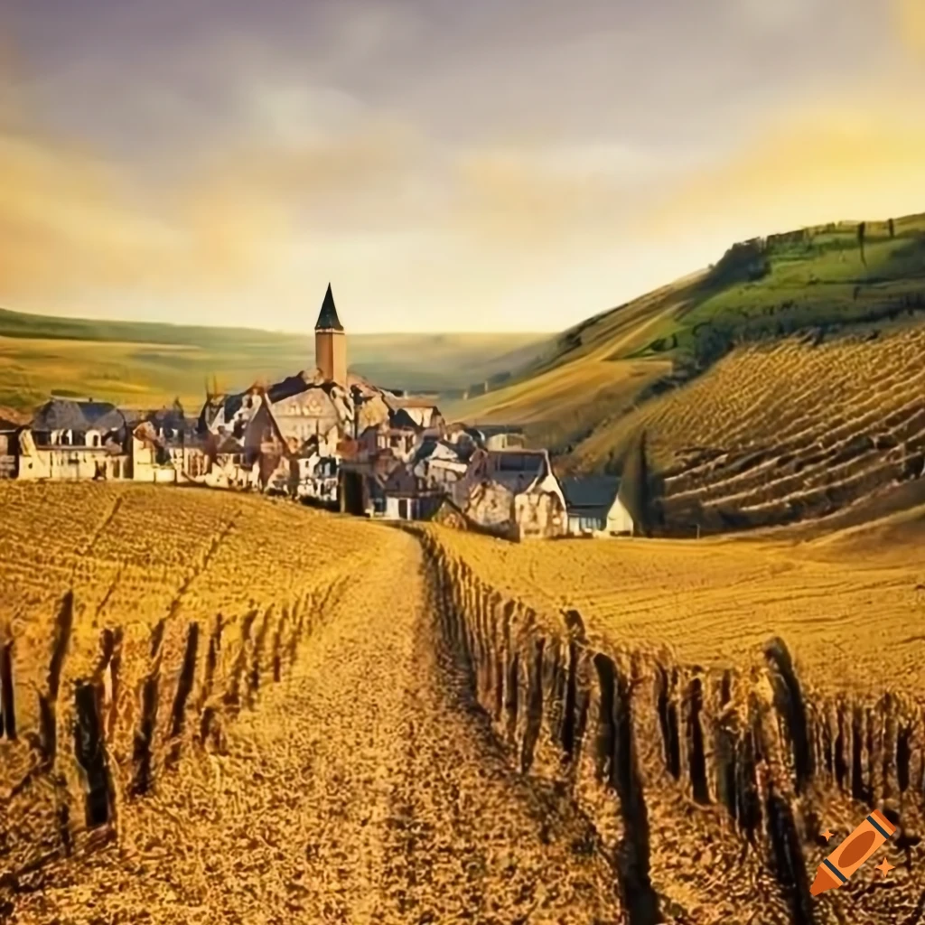 Palatinate village in a vineyard in a climate change impacted landscape ...