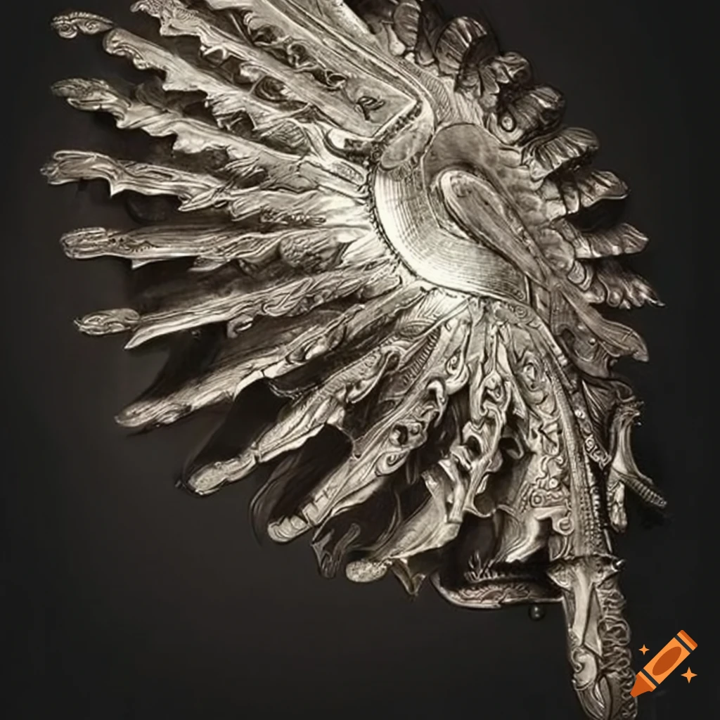 Ornate silver bladed war fans on Craiyon