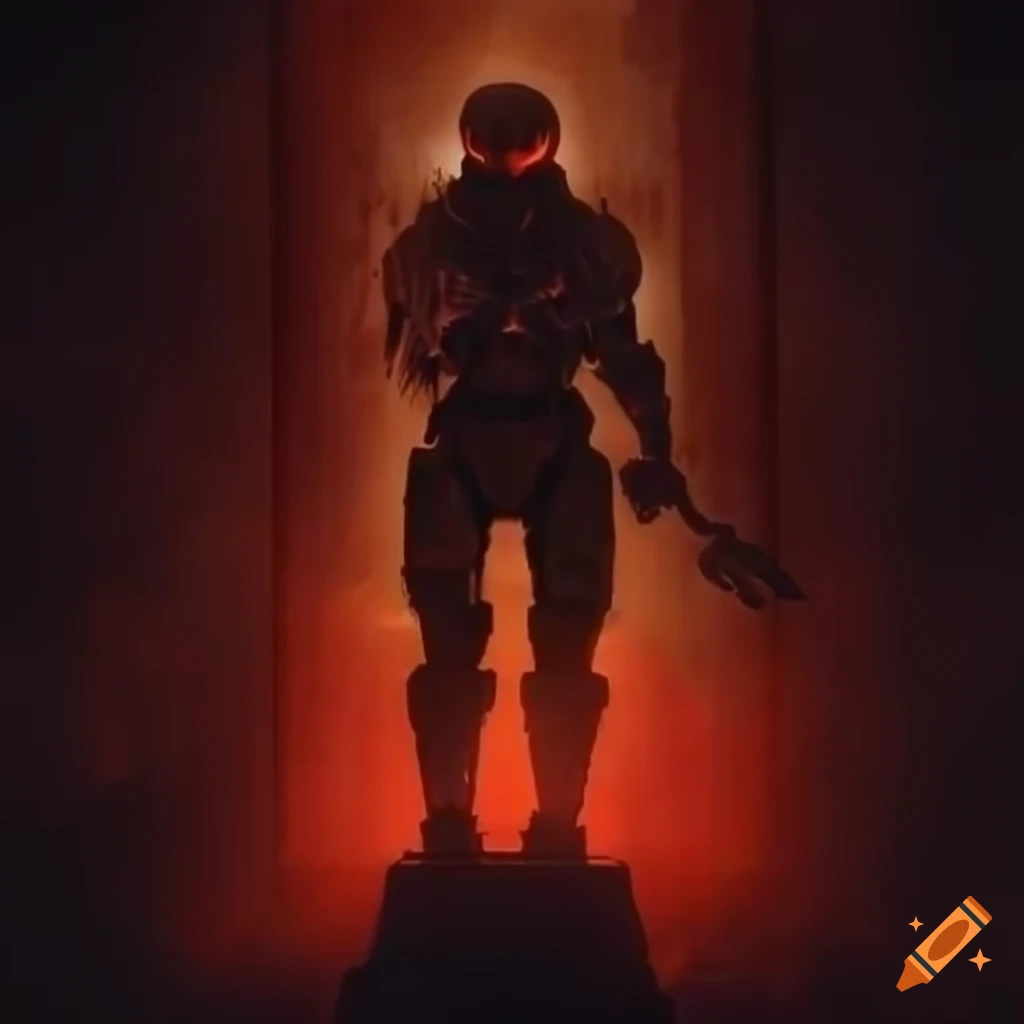 Creepy depiction of tall figure with red lighting in a horror setting ...