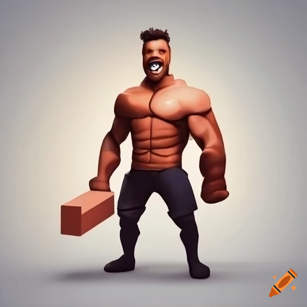 Strong man with brick teeth on Craiyon