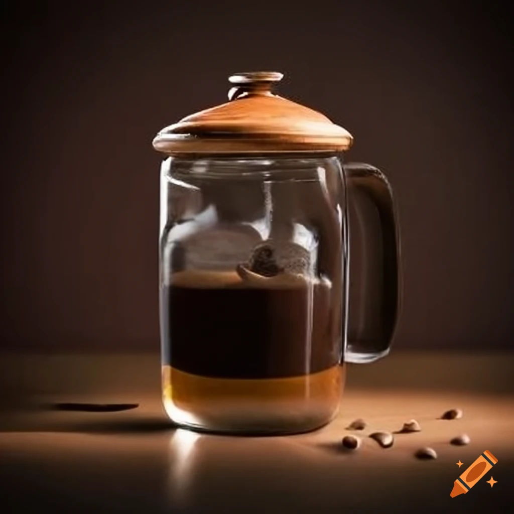 Elegant jar of Sanka decaffeinated coffee on a rustic kitchen table on ...