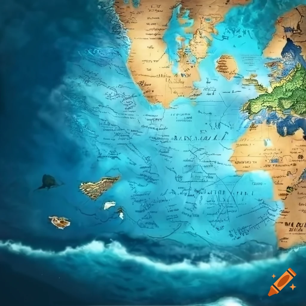 Fantasy map with a large ocean on Craiyon