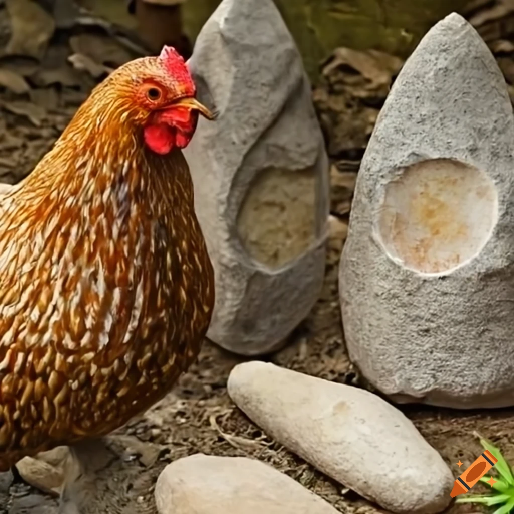 Stone age chickens creating tools on Craiyon