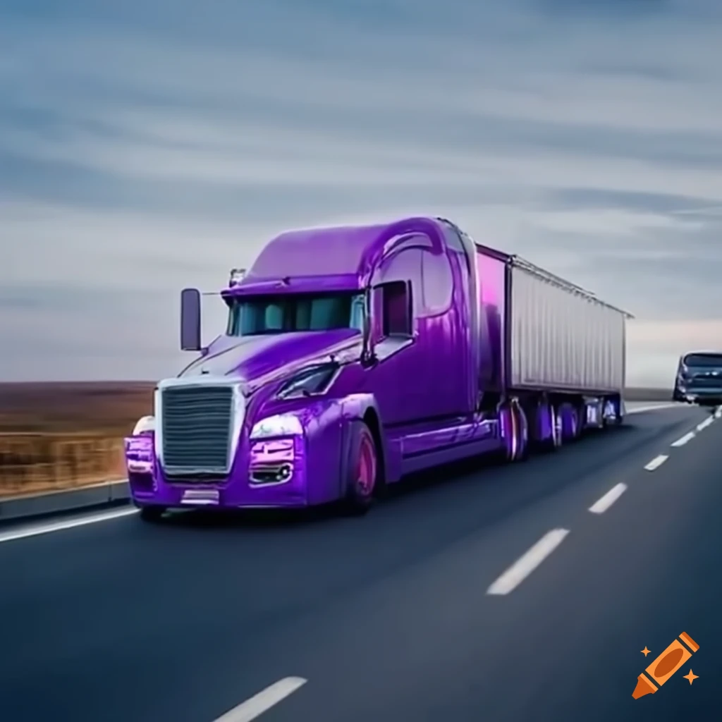 Sleek purple truck driving on the highway on Craiyon