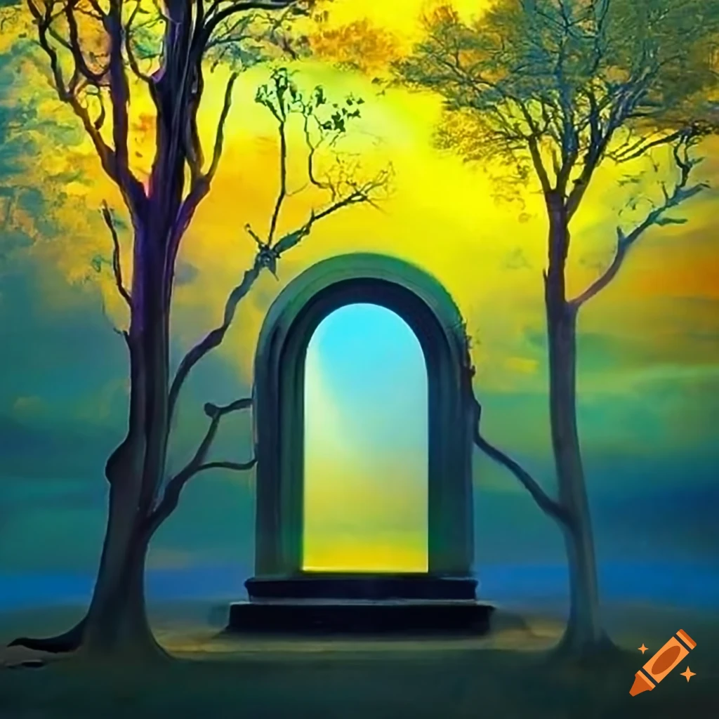 Ethereal portal with vibrant surreal artwork inspired by Roger Dean ...